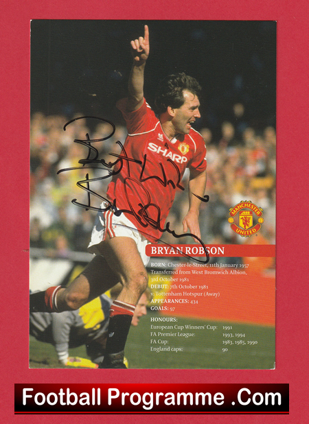Manchester United Bryan Robson Autograph Signed Career Info Card ...