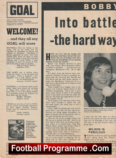 Goal Football Magazine Issue Number One 1968 – George Best + Charlton ...