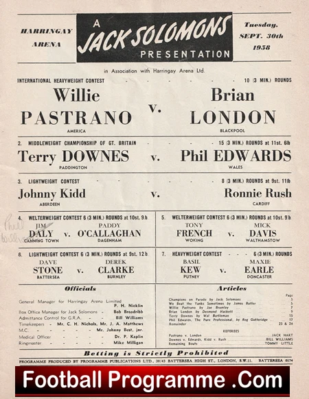 Boxing Terry Downes v Phil Edwards 1958 – Harringay Arena London Boxing ...